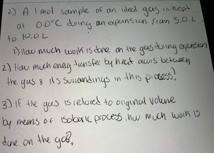Solved 2.) ﻿A I mol sample of an ideal gas is kept at 0.0°C | Chegg.com