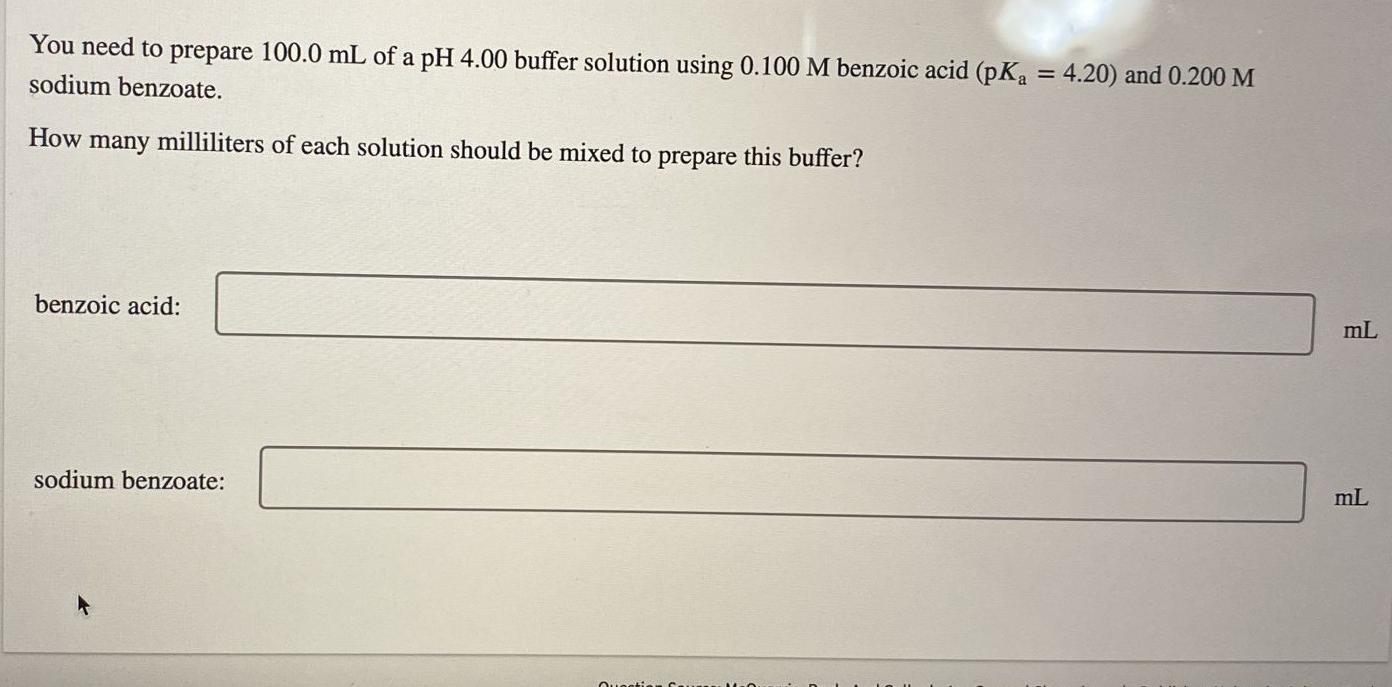 Solved You need to prepare 100.0 mL of a pH 4.00 buffer | Chegg.com