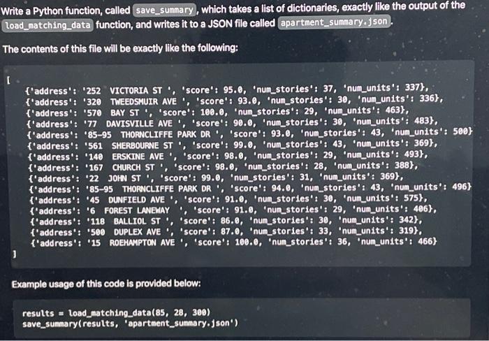 Solved Write a Python function, called save_summary, which | Chegg.com