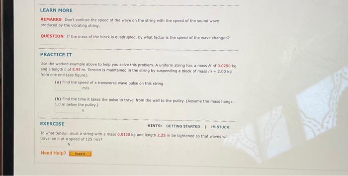 Solved LEARN MORE REMARKS Dont confuse the speed of the wave | Chegg.com