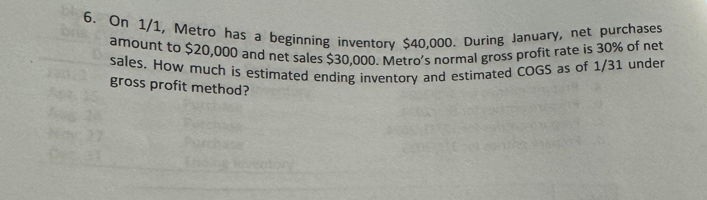 Solved On 11, ﻿Metro has a beginning inventory $40,000. | Chegg.com