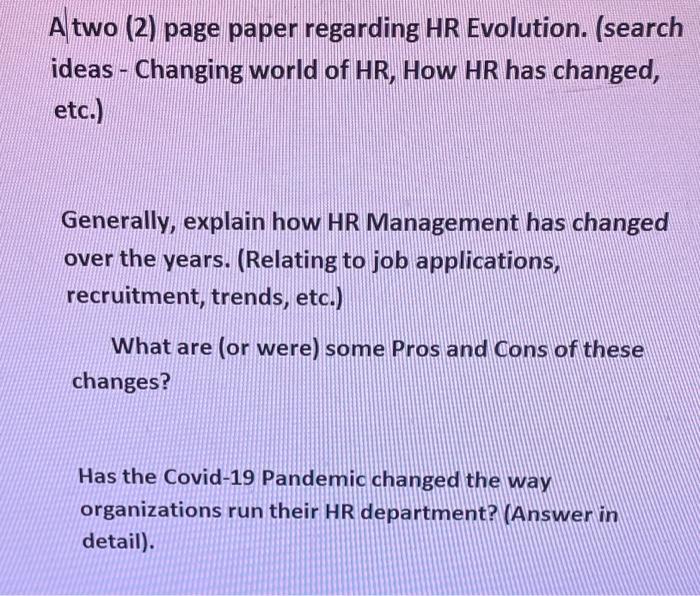 Solved A two (2) page paper regarding HR Evolution. (search | Chegg.com