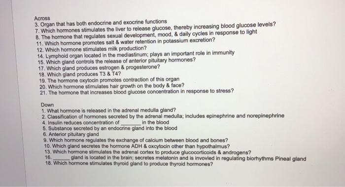 Solved Across 3. Organ that has both endocrine and exocrine | Chegg.com
