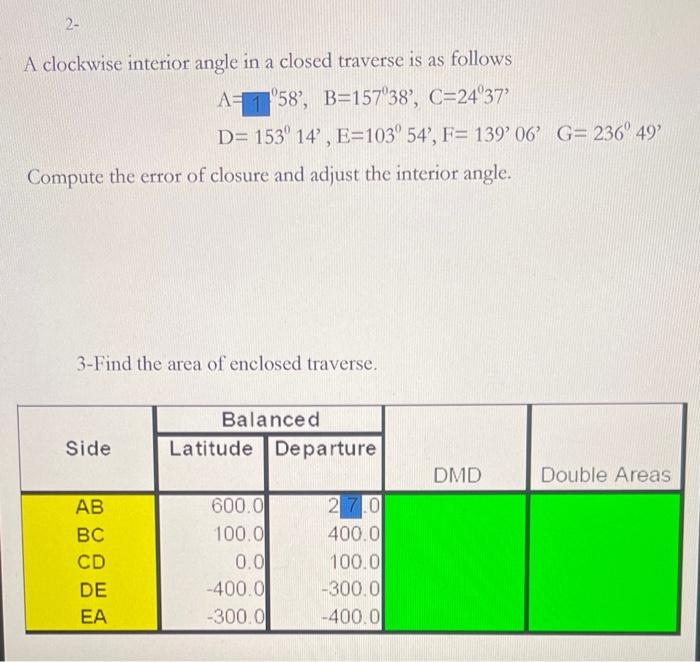 Solved A clockwise interior angle in a closed traverse is as | Chegg.com