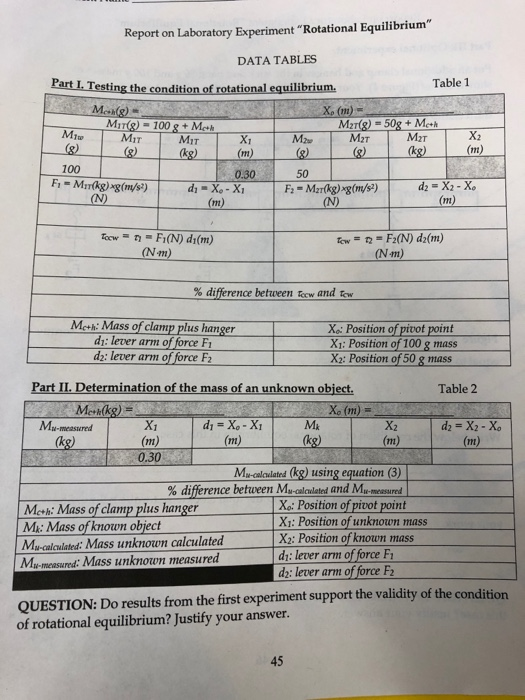Report on Laboratory Experiment "Rotational | Chegg.com