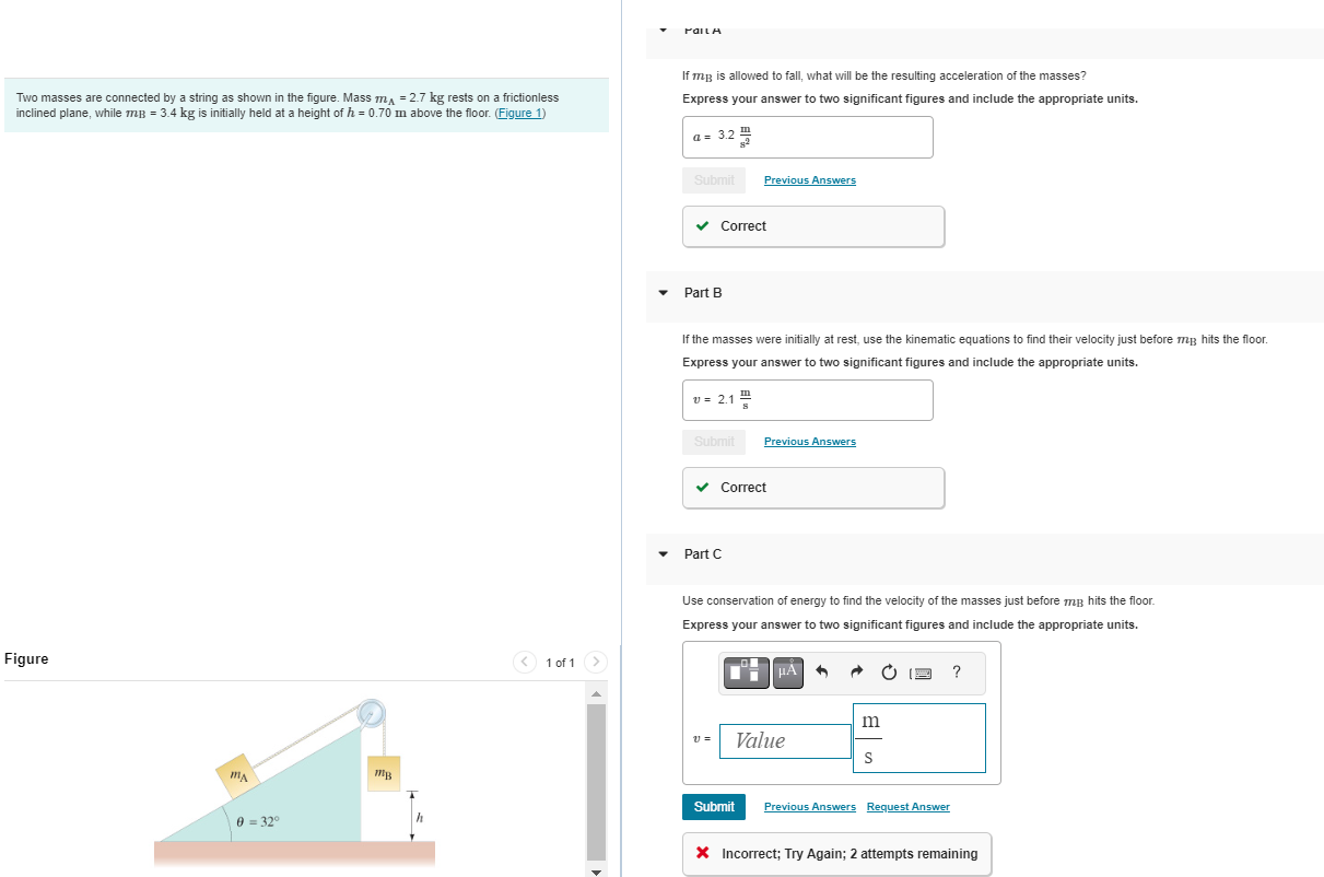 Solved Two masses are connected by a string as shown in the | Chegg.com