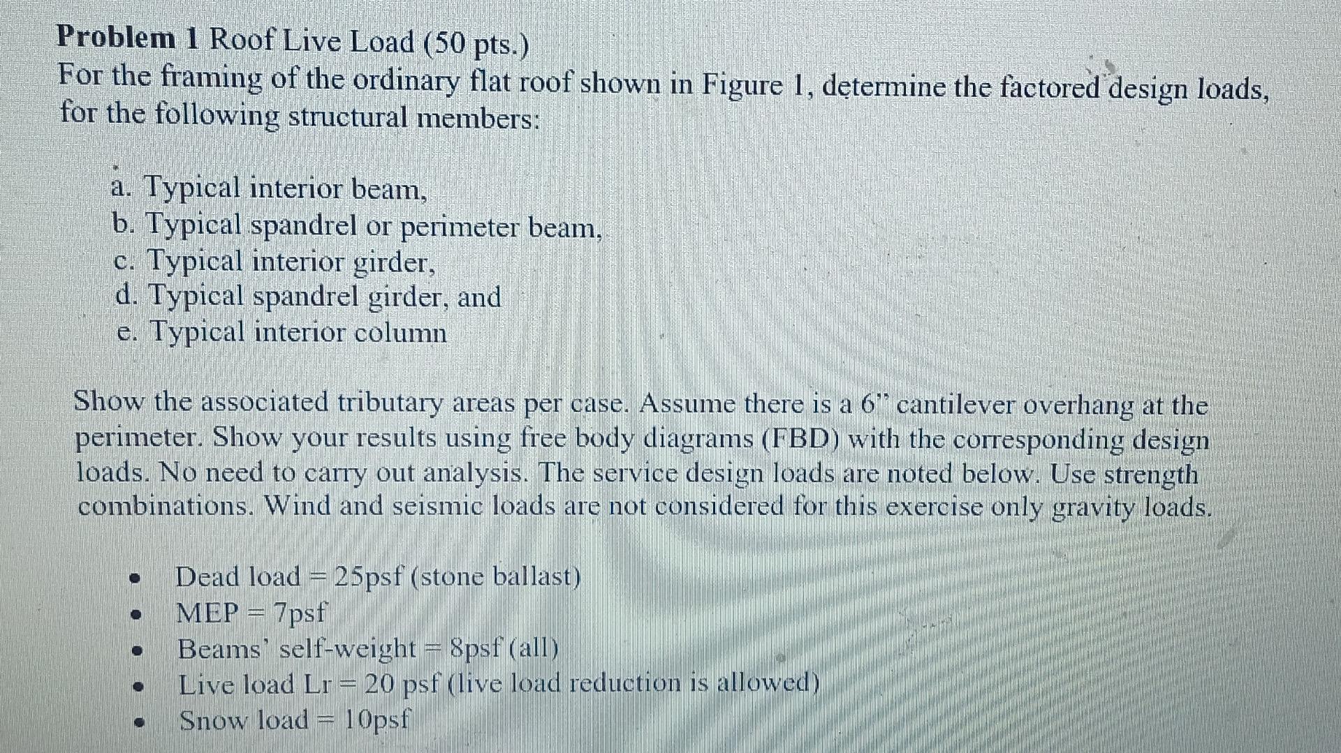 Problem 1 Roof Live Load ( 50 pts.) For the framing | Chegg.com