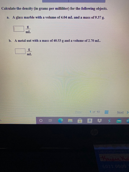 Solved Calculate the density (in grams per milliliter) for | Chegg.com