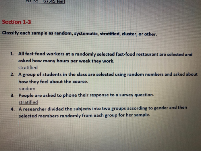 Solved 67.35-67.45 feet Section 1-3 Classify each sample as | Chegg.com