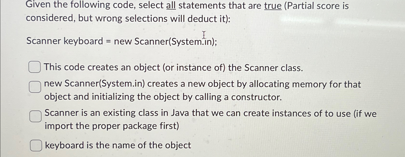 Solved Given the following code, select all statements that | Chegg.com