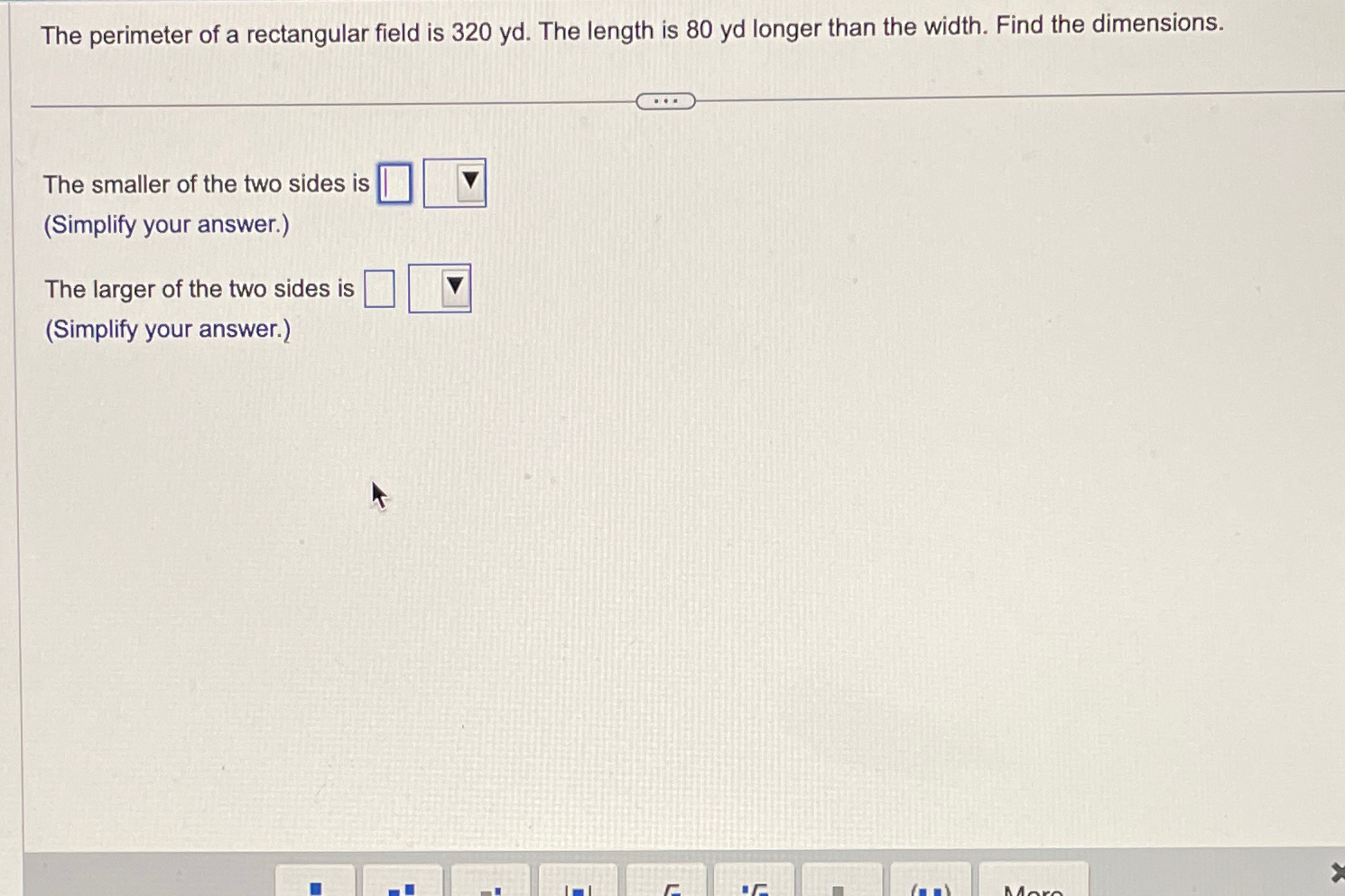 Solved The perimeter of a rectangular field is 320yd. ﻿The | Chegg.com