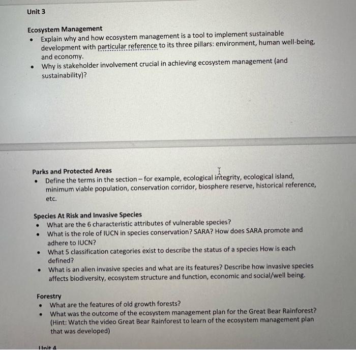 Solved Ecosystem Management - Explain why and how ecosystem | Chegg.com