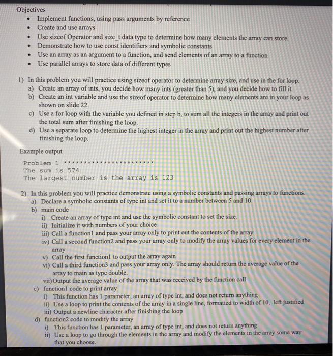 Solved . . Objectives Implement functions, using pass | Chegg.com