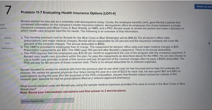 Solved Problem 11-7 Evaluating Health Insurance Options | Chegg.com