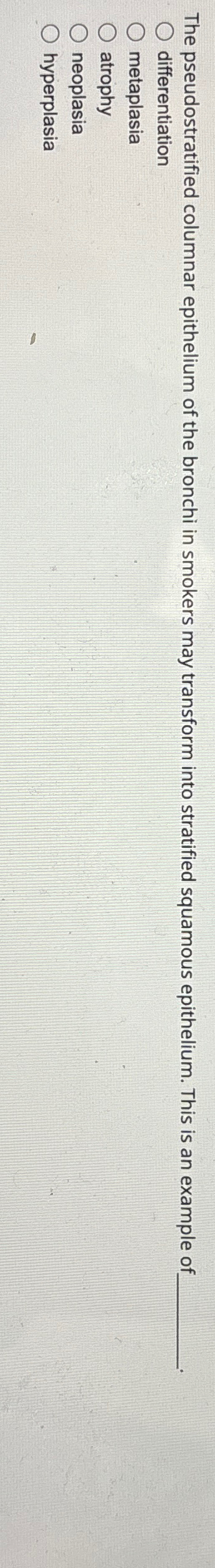 Solved The pseudostratified columnar epithelium of the | Chegg.com