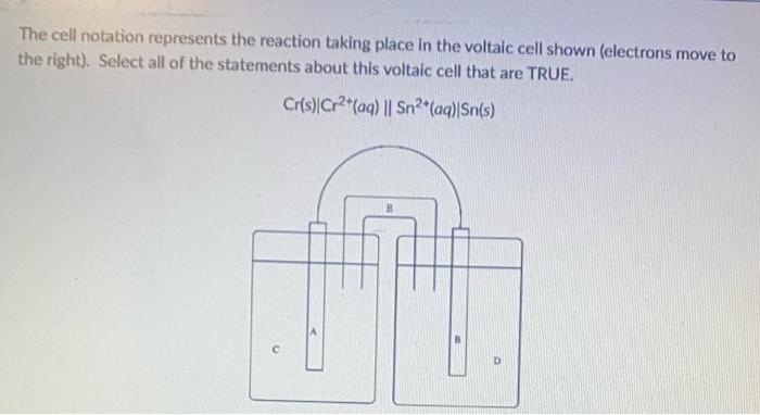Solved The cell notation represents the reaction taking | Chegg.com