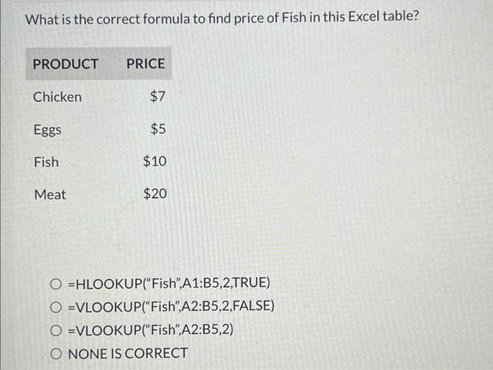 Solved What is the correct formula to find price of Fish in | Chegg.com