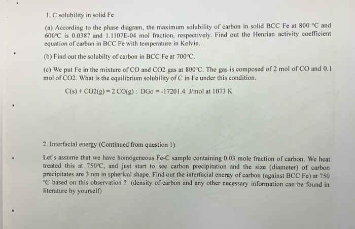 1. C solubility in solid Fe (a) According to the | Chegg.com