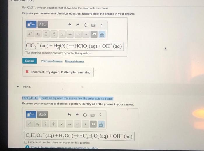 Solved For CIO, write an equation that shows how the anion | Chegg.com
