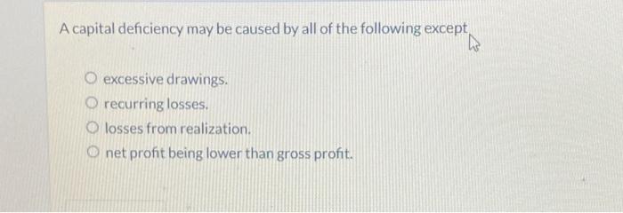 Solved A capital deficiency may be caused by all of the | Chegg.com