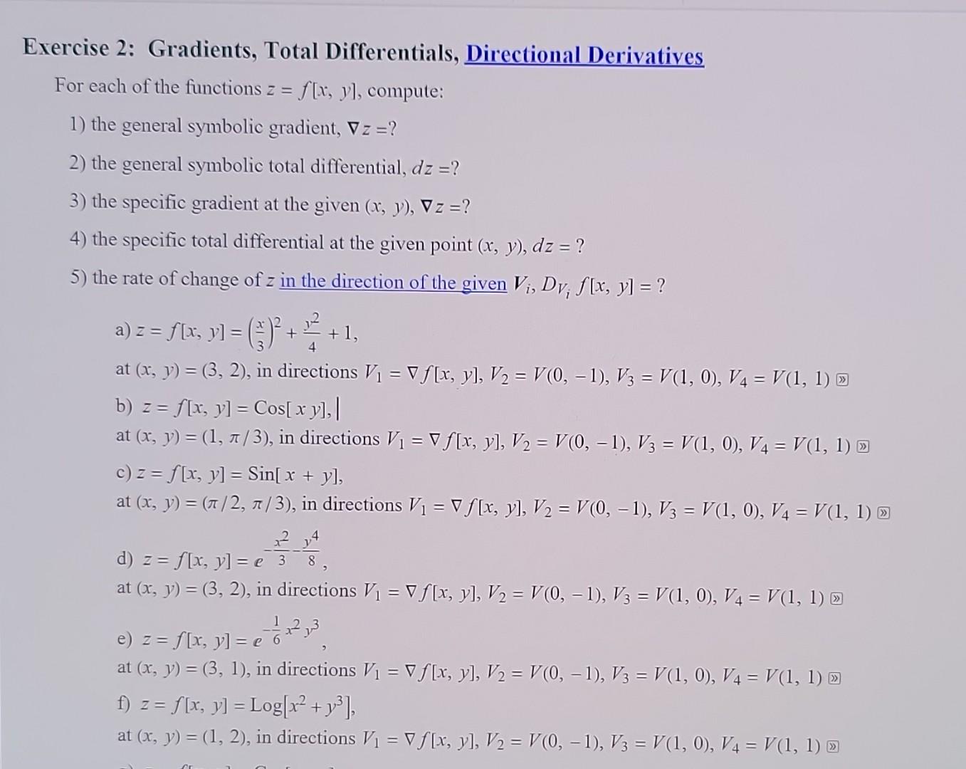Solved rcise 2: Gradients, Total Differentials, Directional | Chegg.com
