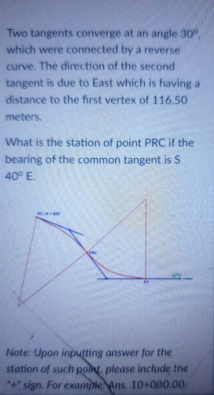 Solved Two tangents converge at an angle 30°, which were | Chegg.com