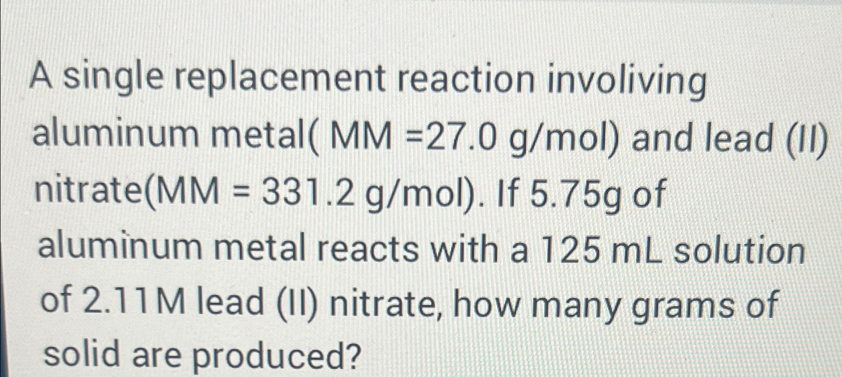 Solved A single replacement reaction involiving aluminum | Chegg.com