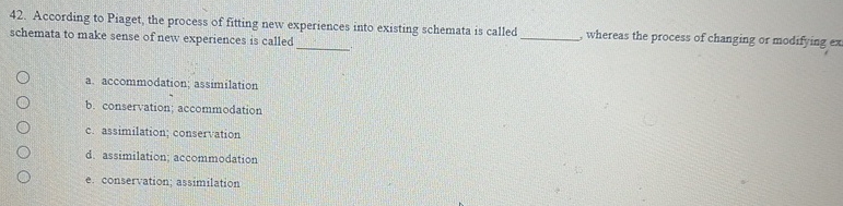 Solved According to Piaget, the process of fitting new | Chegg.com