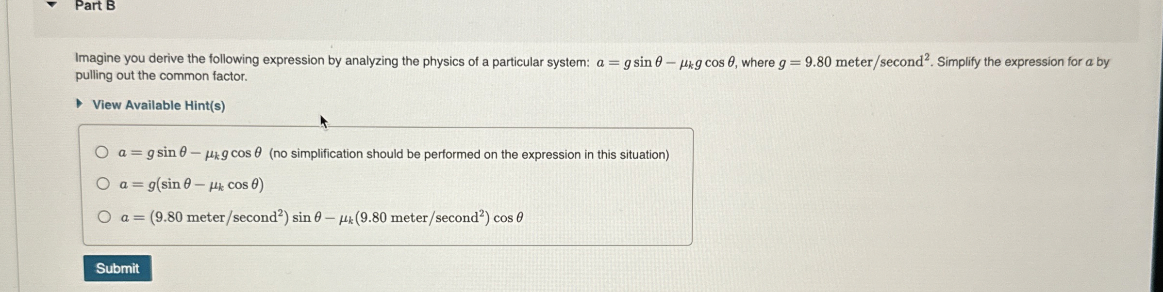 Solved Part BImagine you derive the following expression by | Chegg.com