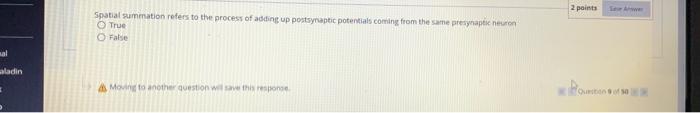 Solved 2 points Spatial summation refers to the process of | Chegg.com