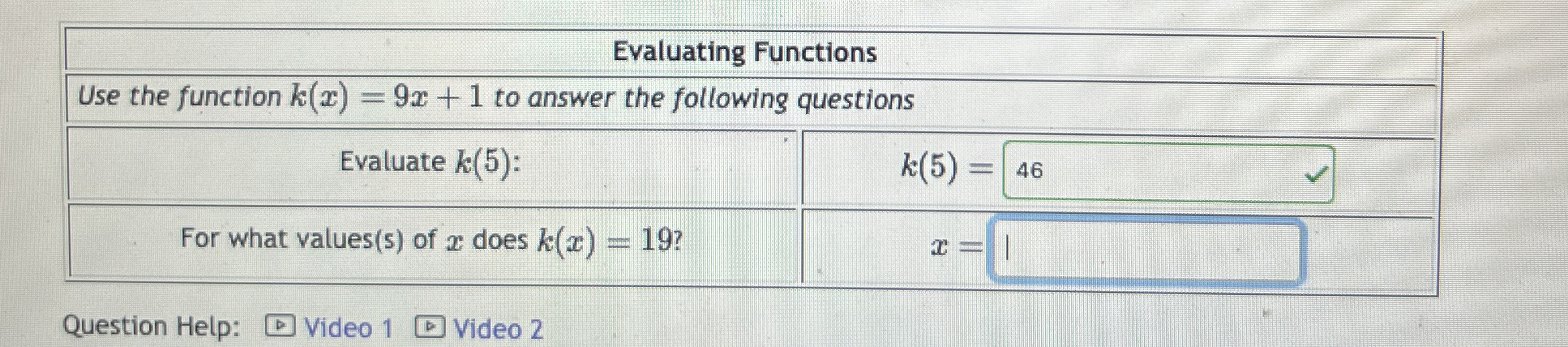 Solved Evaluating FunctionsUse the function k(x)=9x+1 ﻿to | Chegg.com