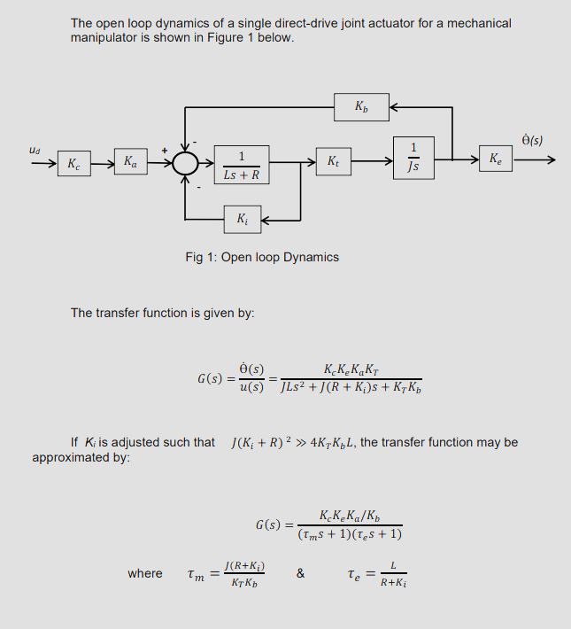 The open loop dynamics of ﻿a single direct-drive | Chegg.com