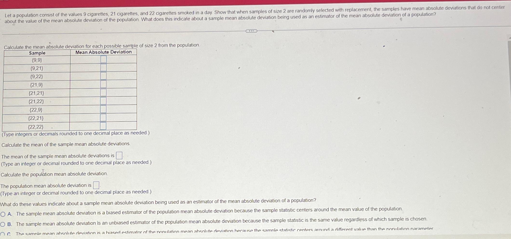 Solved Calculate the mean absolute deviation for each | Chegg.com