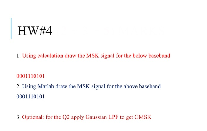HW#4 1. Using calculation draw the MSK signal for the | Chegg.com