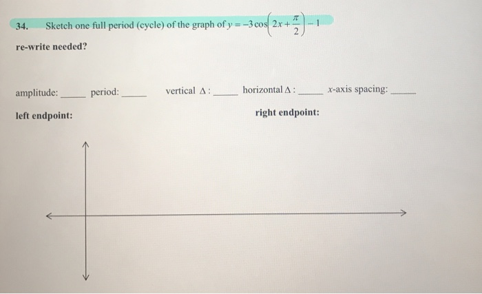 Solved 34. Sketch one full period (cycle) of the graph of y | Chegg.com