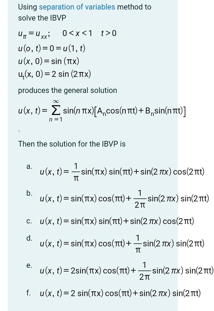 Solved Using separation of variables method to solve the | Chegg.com