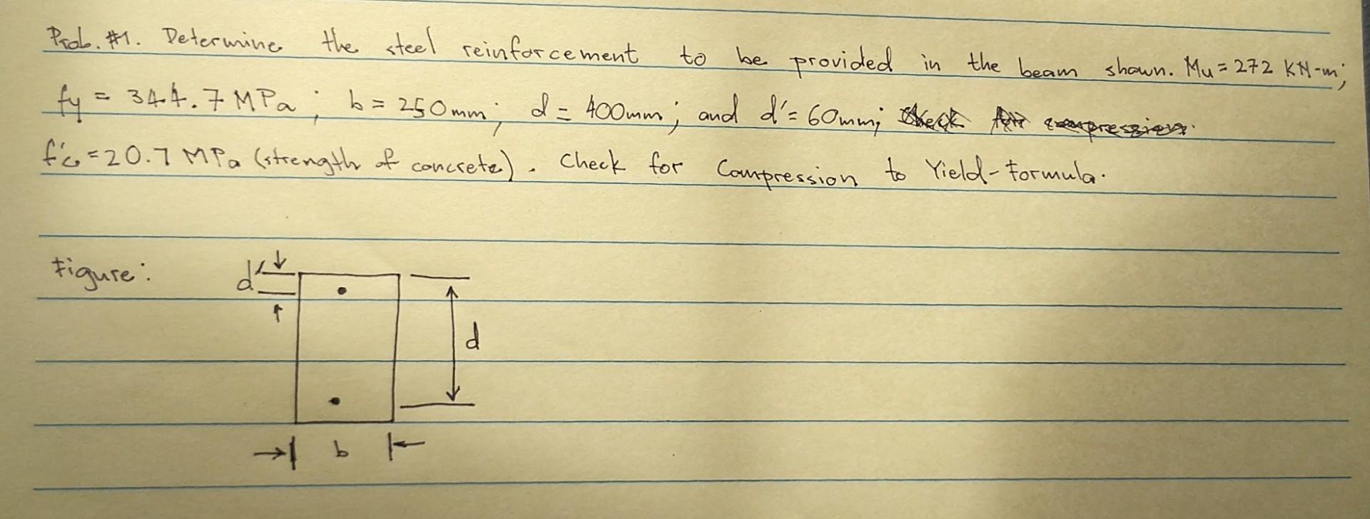 Solved Prob. #1. Determine the steel reinforcement fy = | Chegg.com