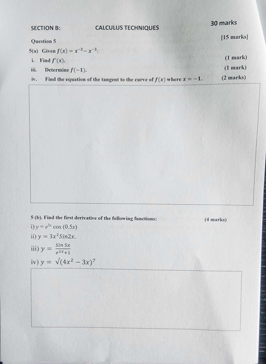 Solved SECTION B:CALCULUS TECHNIQUES30 ﻿marksQuestion 5[15 | Chegg.com