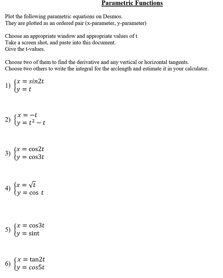 Solved Parametric FunctionsPlot the following parametric | Chegg.com