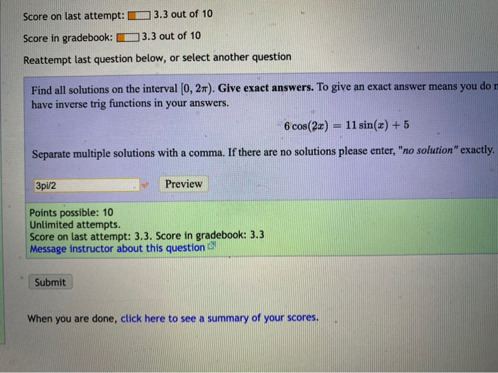 Solved Score on last attempt: 3.3 out of 10 Score in | Chegg.com