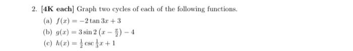 Solved 2. [4K each] Graph two cycles of each of the | Chegg.com