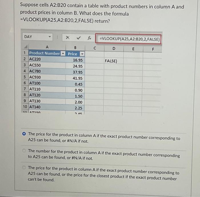 Suppose cells A2:B20 contain a table with product | Chegg.com