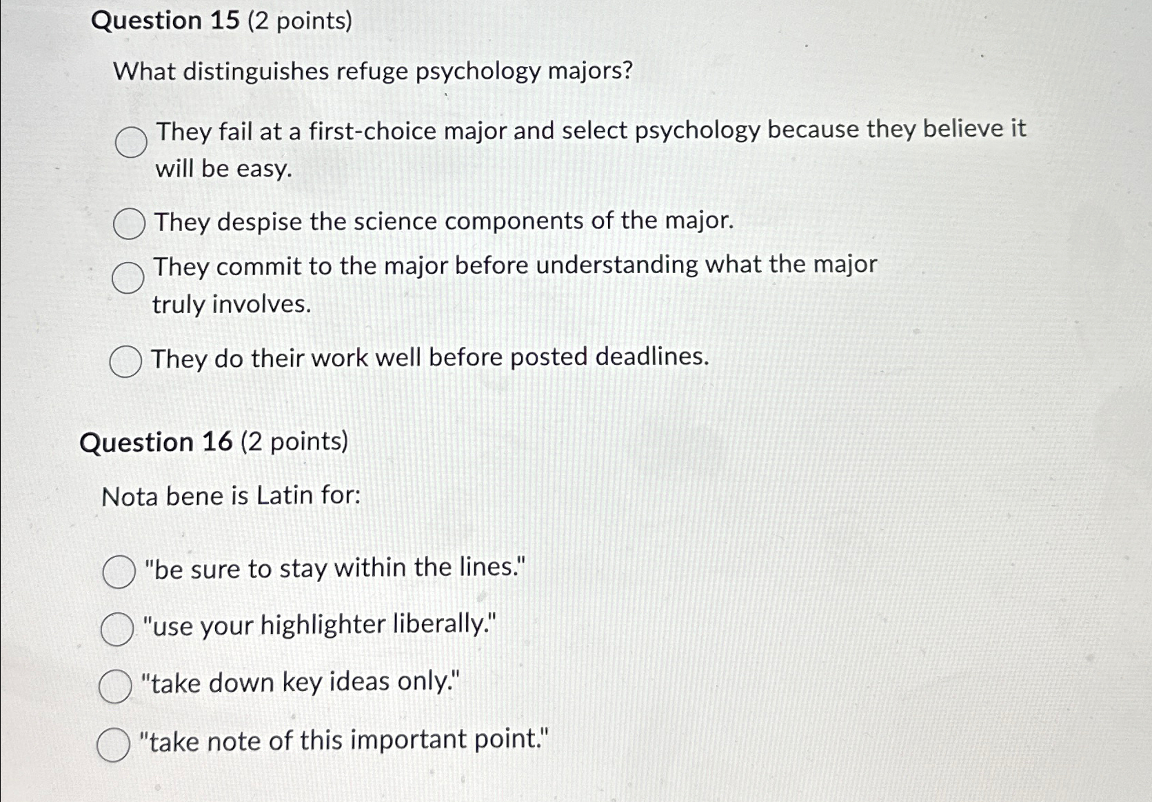 Solved Question 15 (2 ﻿points)What distinguishes refuge | Chegg.com