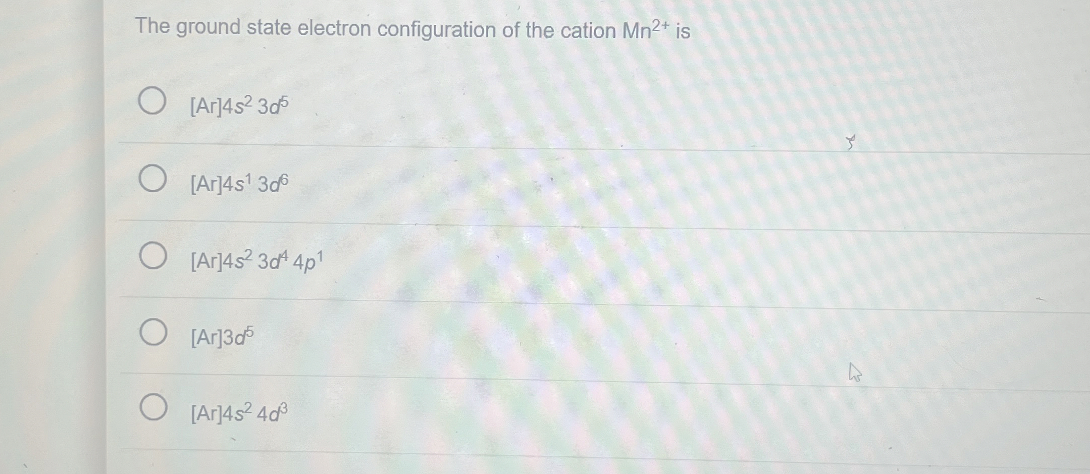 Solved The ground state electron configuration of the cation | Chegg.com