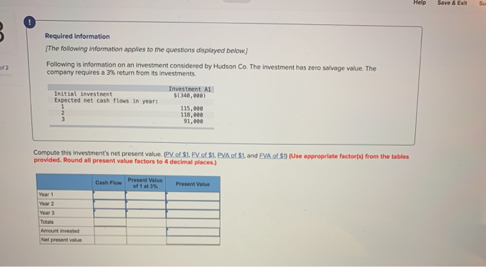 Solved Help Save & Exit Su Required information The | Chegg.com