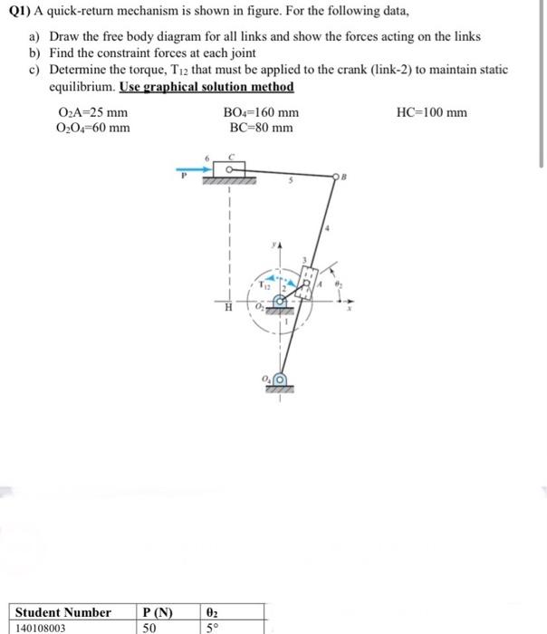 Q1) A quick-return mechanism is shown in figure. For | Chegg.com