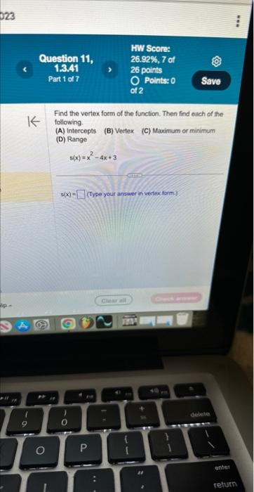 Solved Find the vertex form of the function. Then find each | Chegg.com