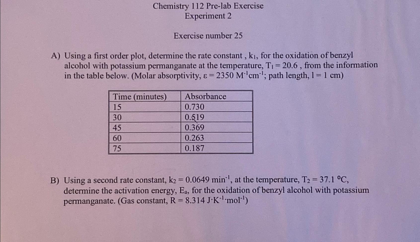 Solved Chemistry 112 ﻿Pre-lab ExerciseExperiment 2Exercise | Chegg.com