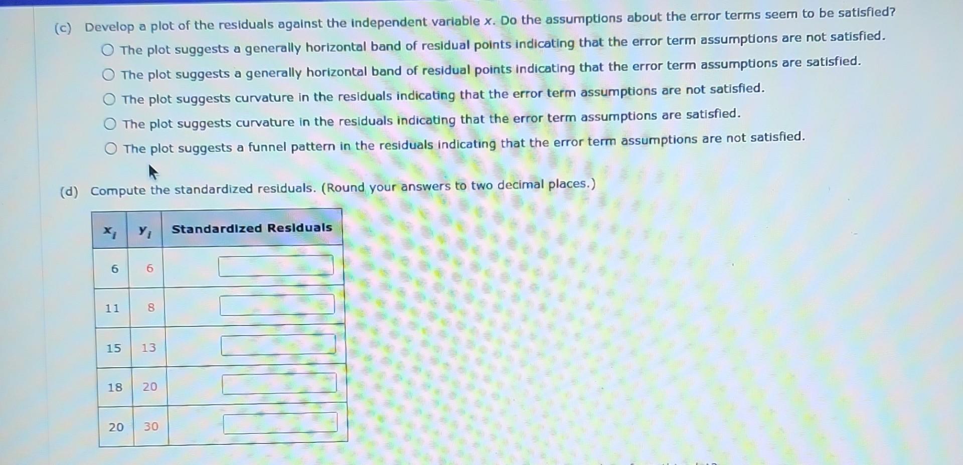 Given are data for two variables, x and y. (a) | Chegg.com