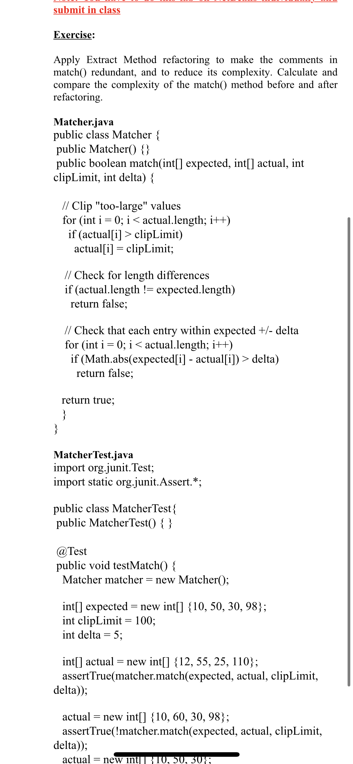 submit in classExercise:Apply Extract Method | Chegg.com